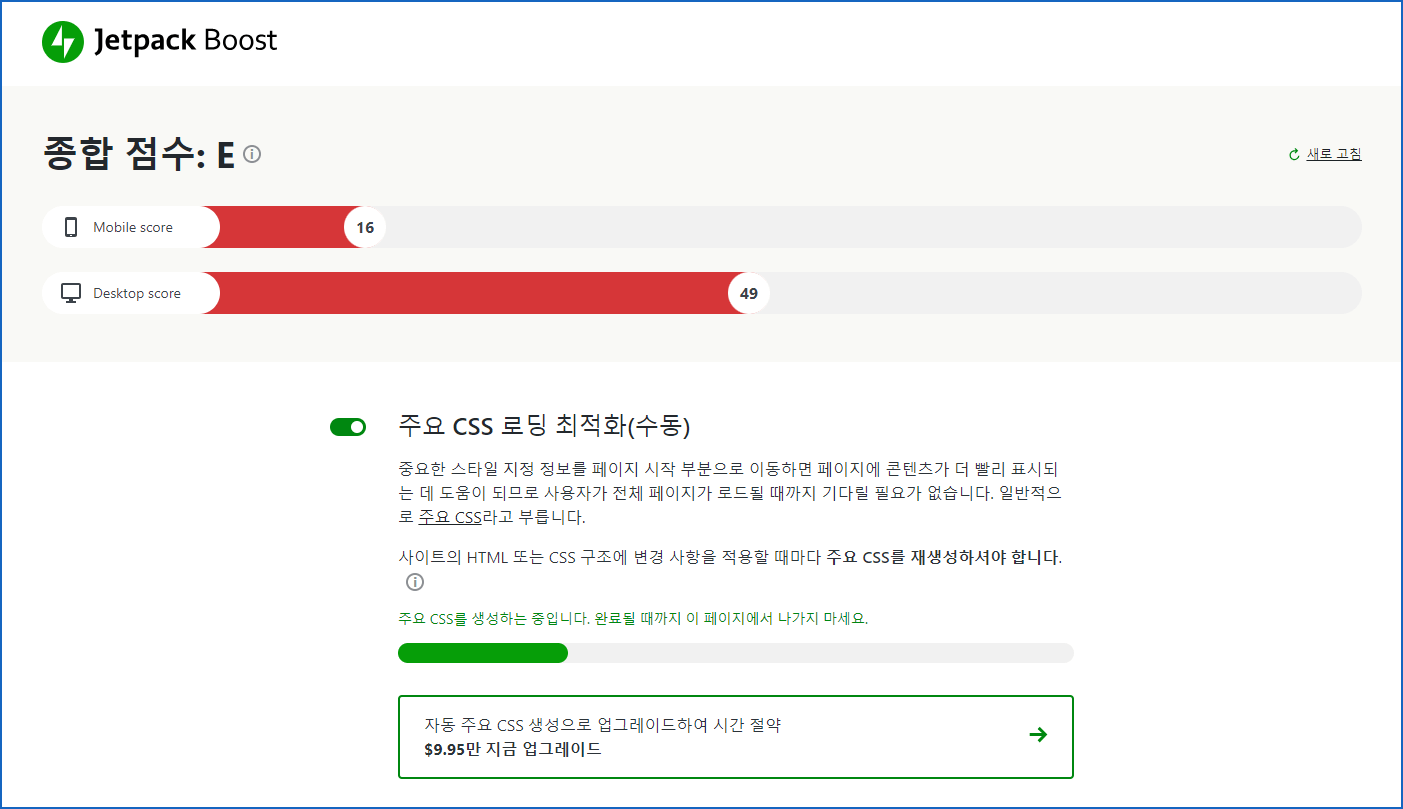 jetpack boost 점수 100 올리기 위한 전략